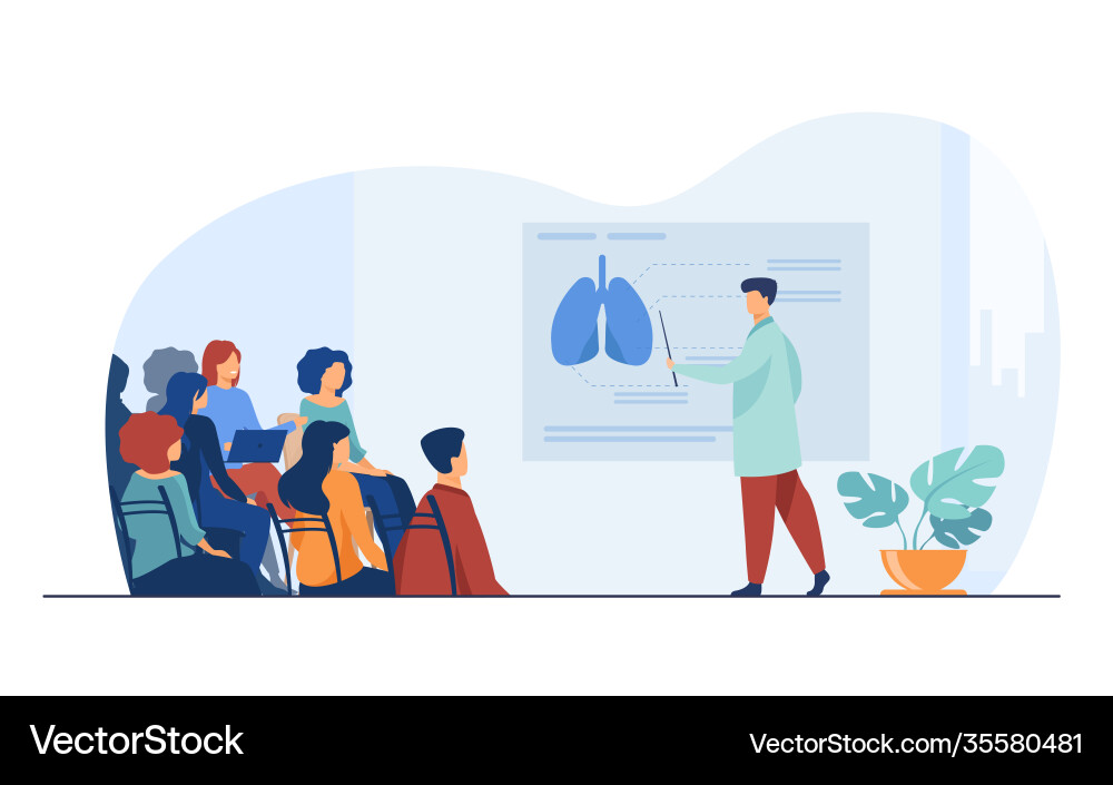 Medical college professor teaching students Vector Image