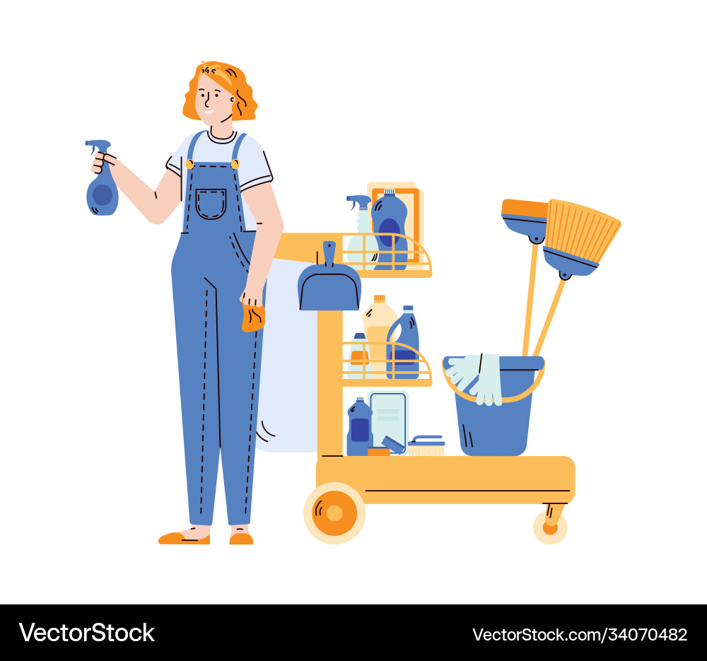 Cleaning staff and equipment flat Royalty Free Vector Image