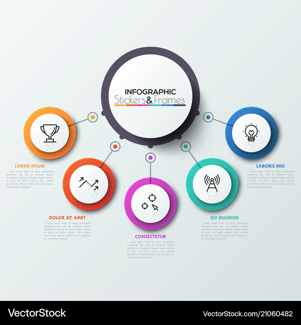 Five colorful circles connected with central round