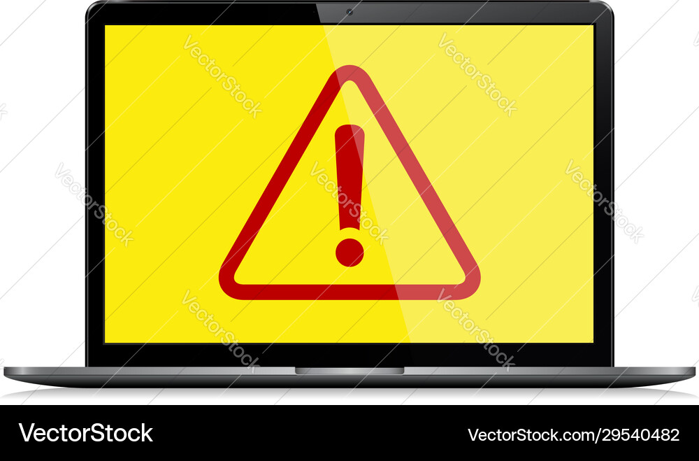 Laptop screen with caution sign Royalty Free Vector Image