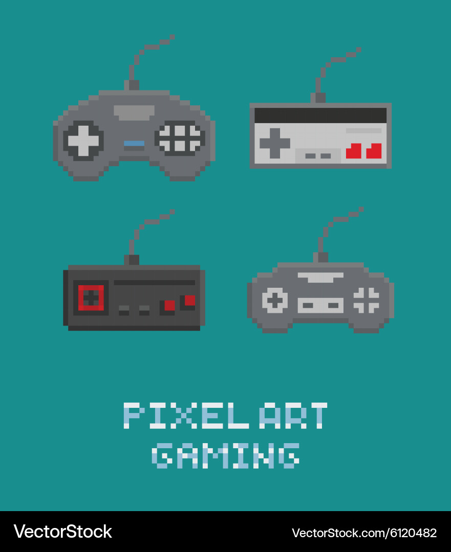 Pixel art - retro gamepads set Royalty Free Vector Image