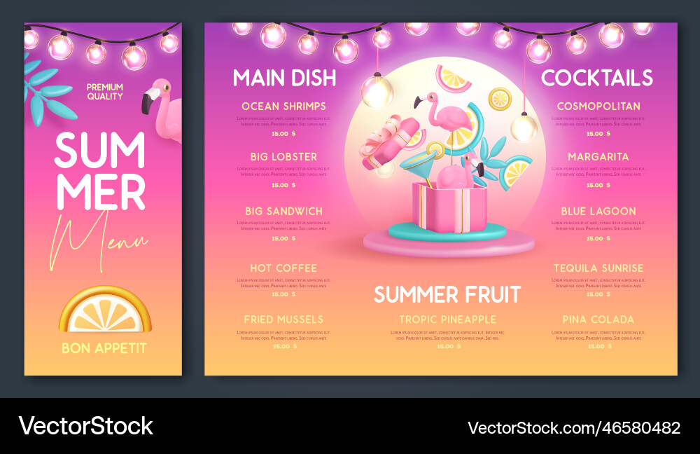 Restaurant summer cocktail menu design Royalty Free Vector