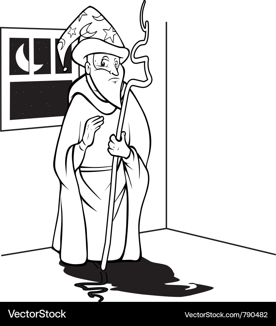 Wizard line drawing Royalty Free Vector Image - VectorStock