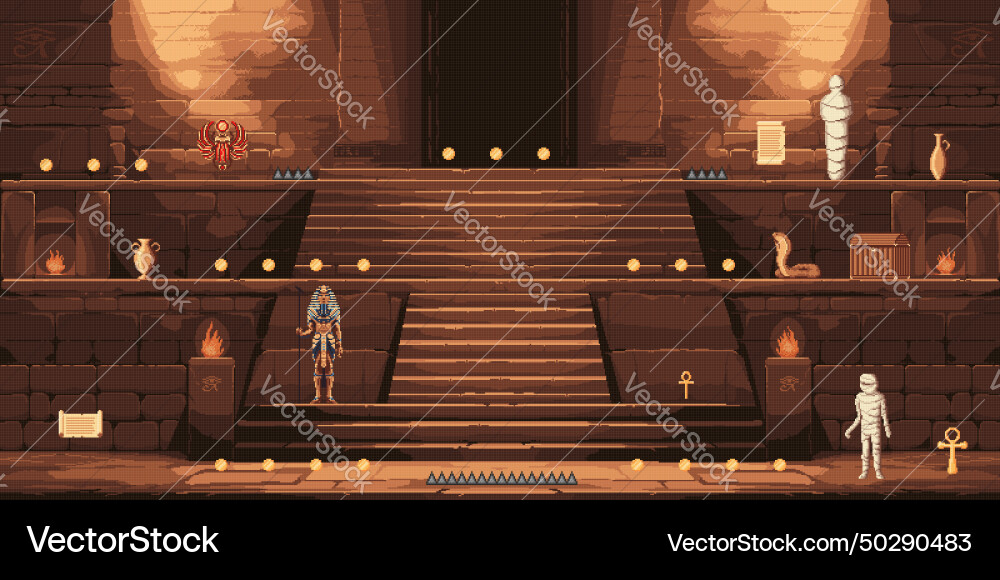 Ancient egypt temple or pyramid 8bit arcade game Vector Image