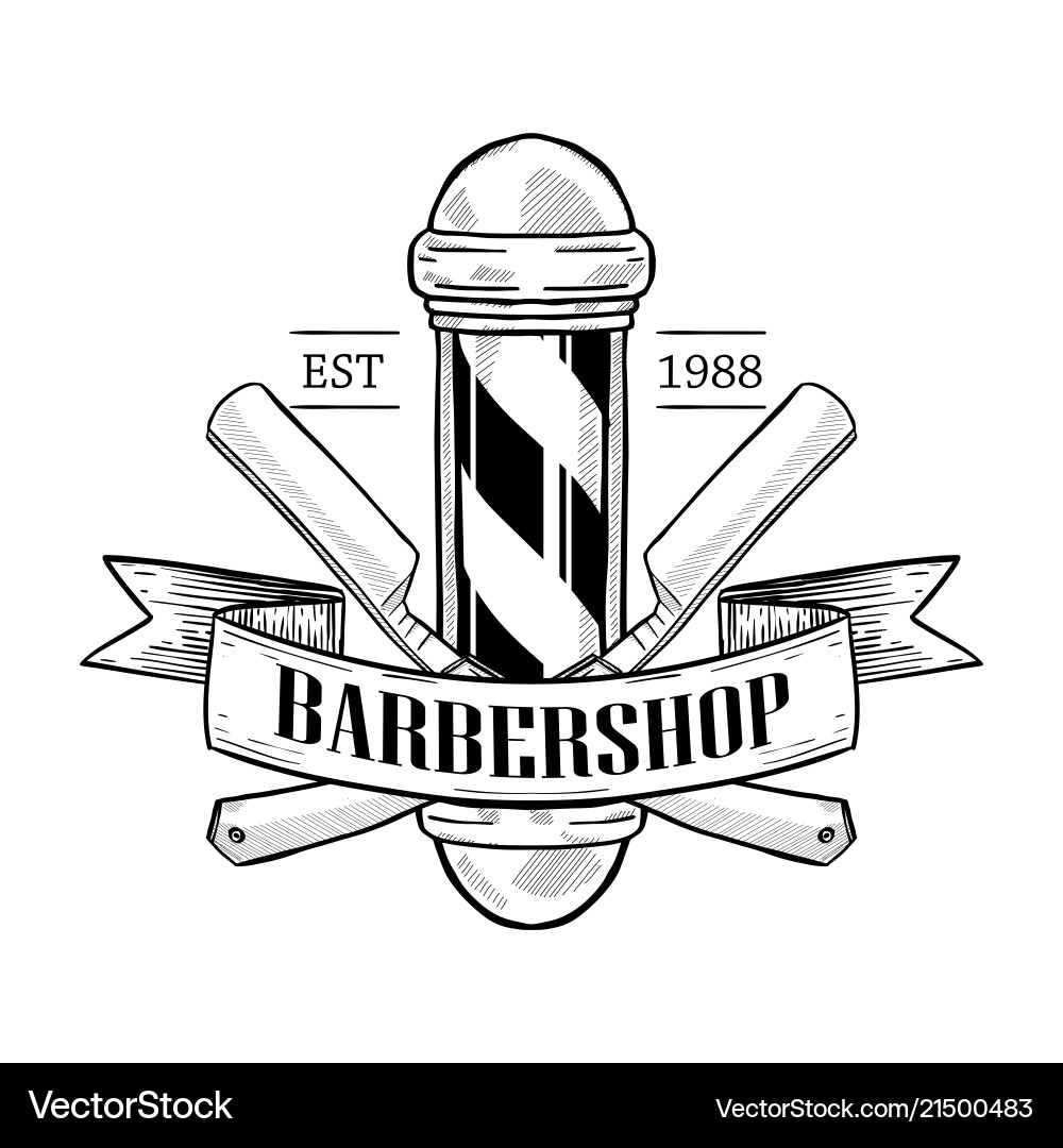 Barbershop logo with dangerous razor Royalty Free Vector