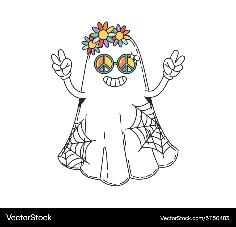 Cartoon halloween groovy hippie ghost character Vector Image