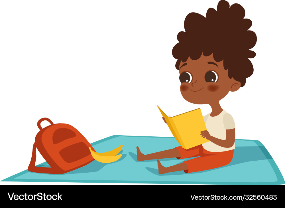 Girl reading afroamerican child with book Vector Image