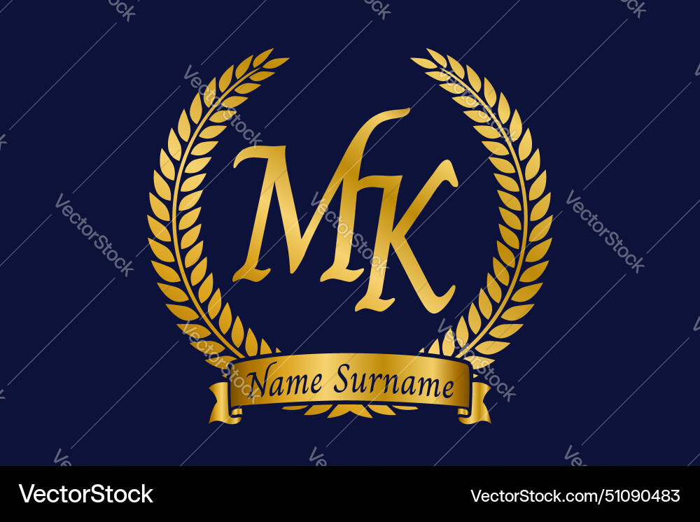 Initial letter m and k mk monogram logo design Vector Image