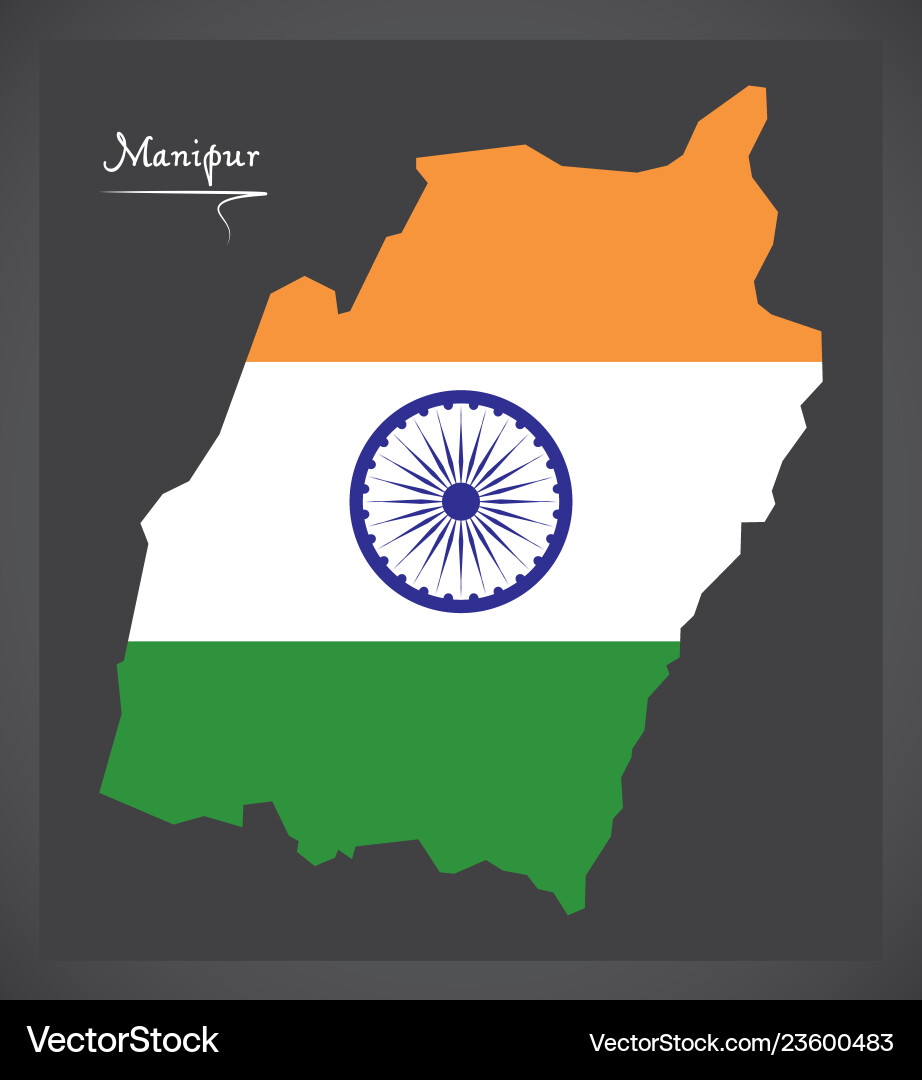 Manipur map with indian national flag Royalty Free Vector