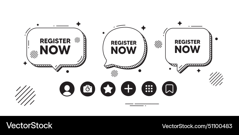 Register now tag free registration offer speech Vector Image