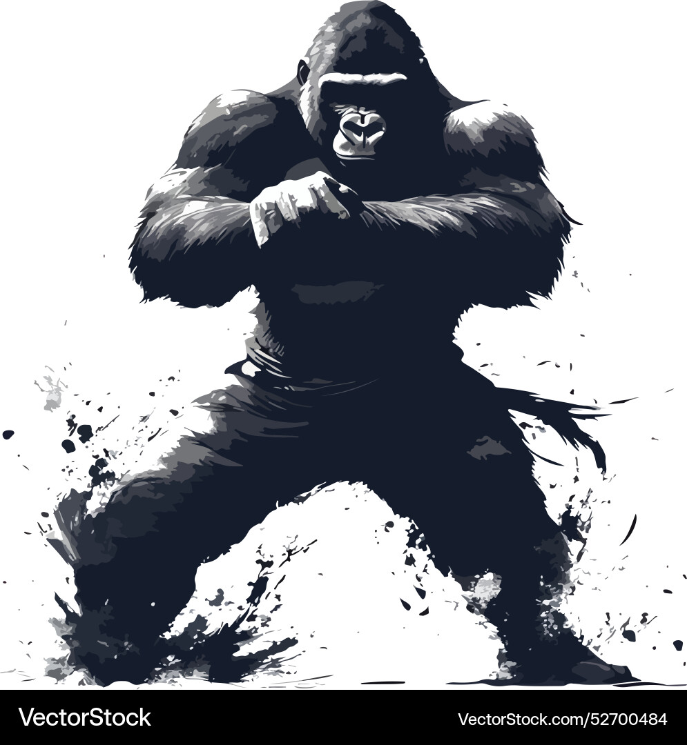 A silhouette of gorilla beating its chest Vector Image