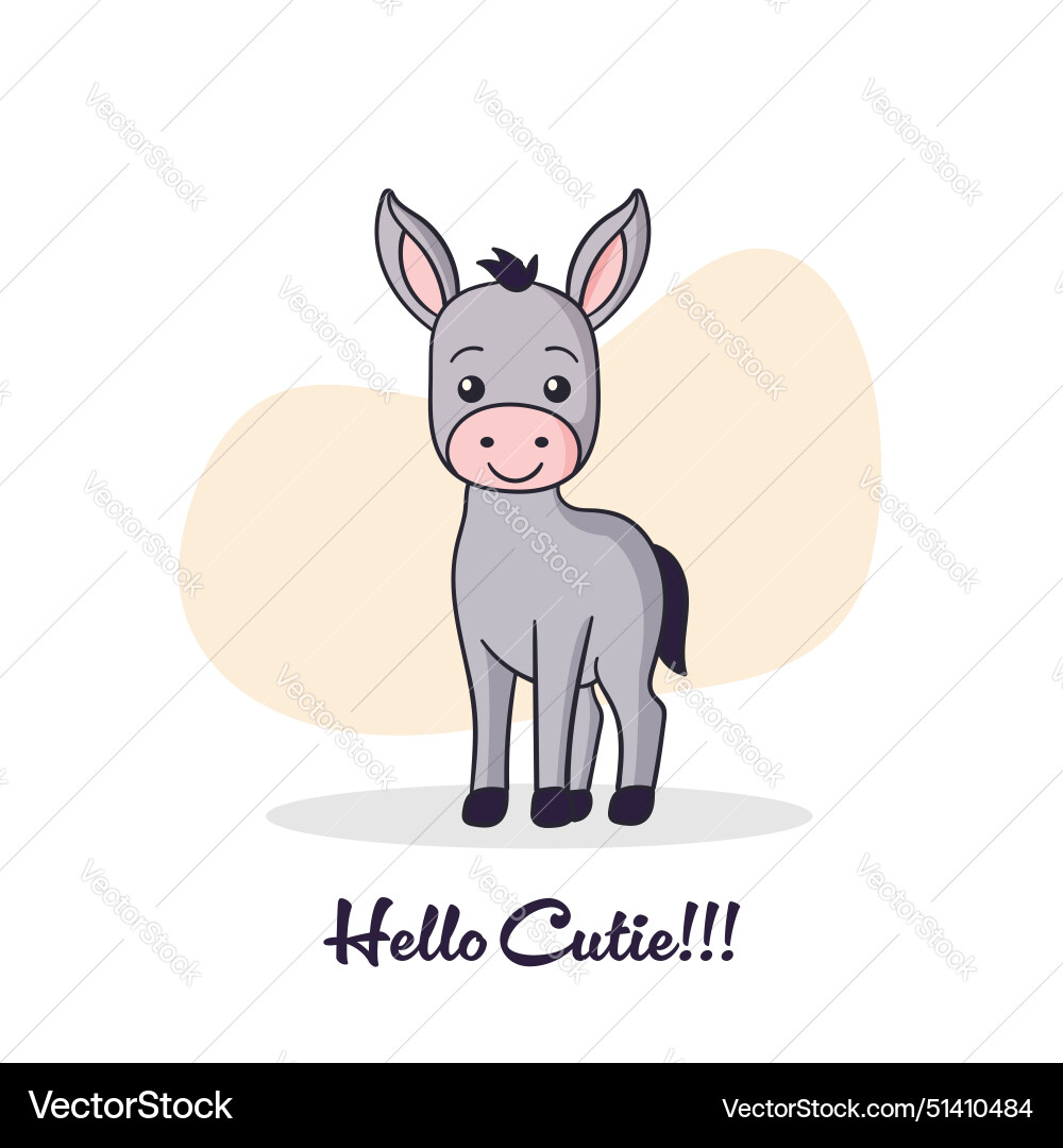 Cartoon style donkey with hello cutie written Vector Image