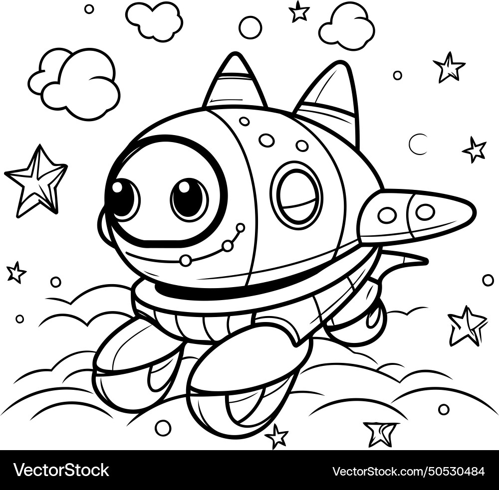 Coloring book for children alien flying Royalty Free Vector