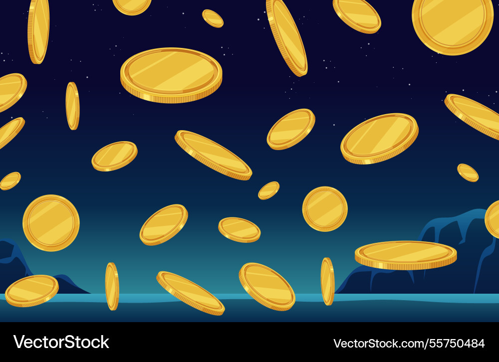 Floating coins under a serene night sky Royalty Free Vector