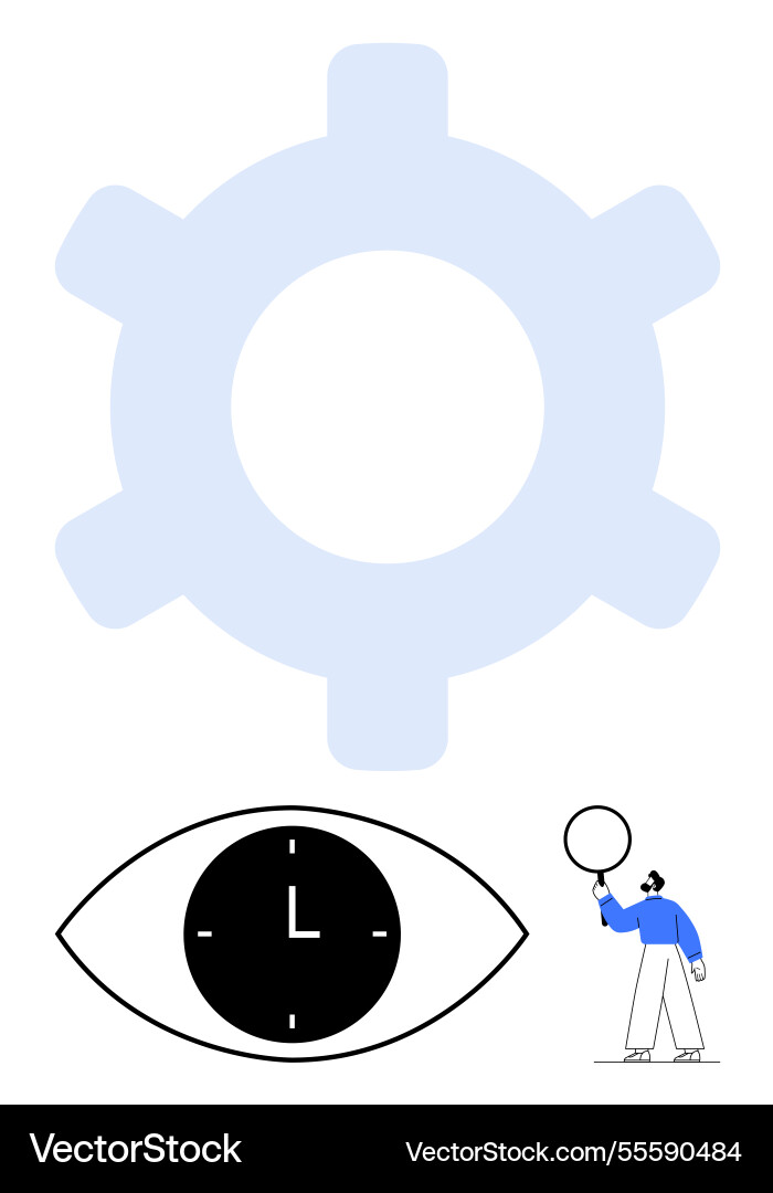Gear eye with clock and person holding Royalty Free Vector