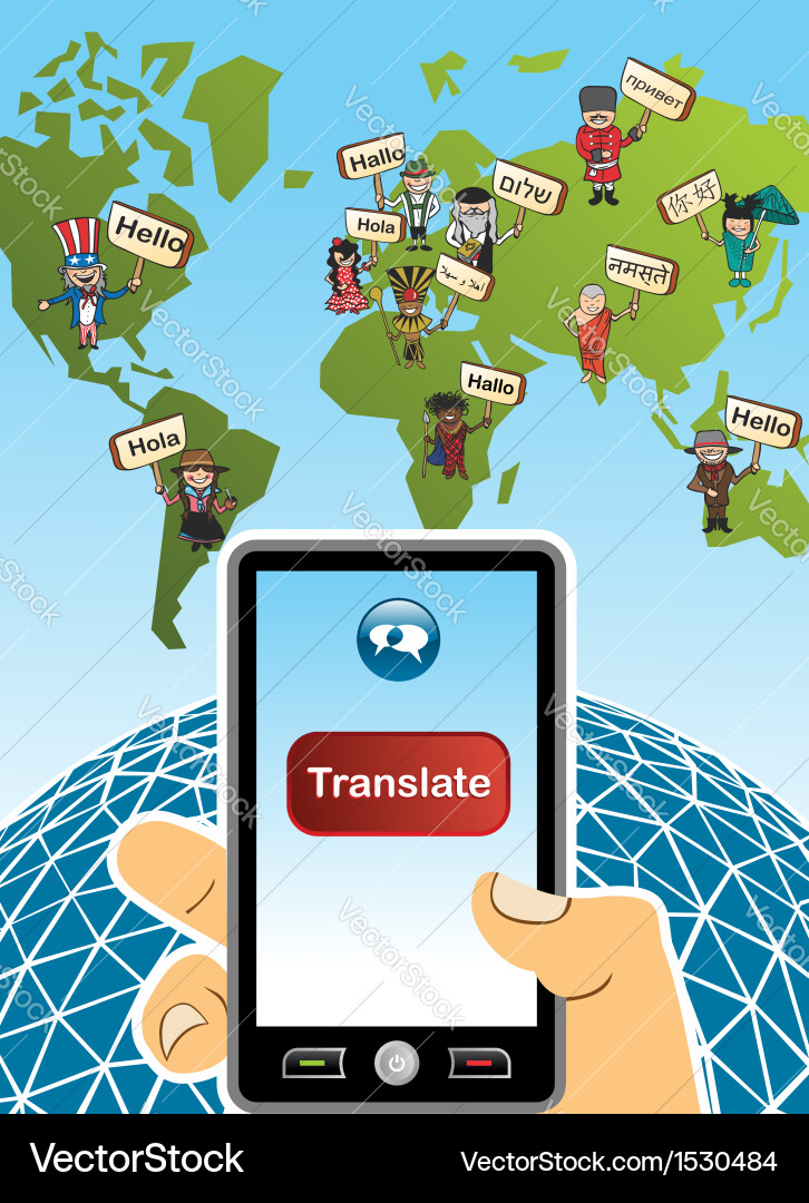 Global translation smart phone world map Vector Image
