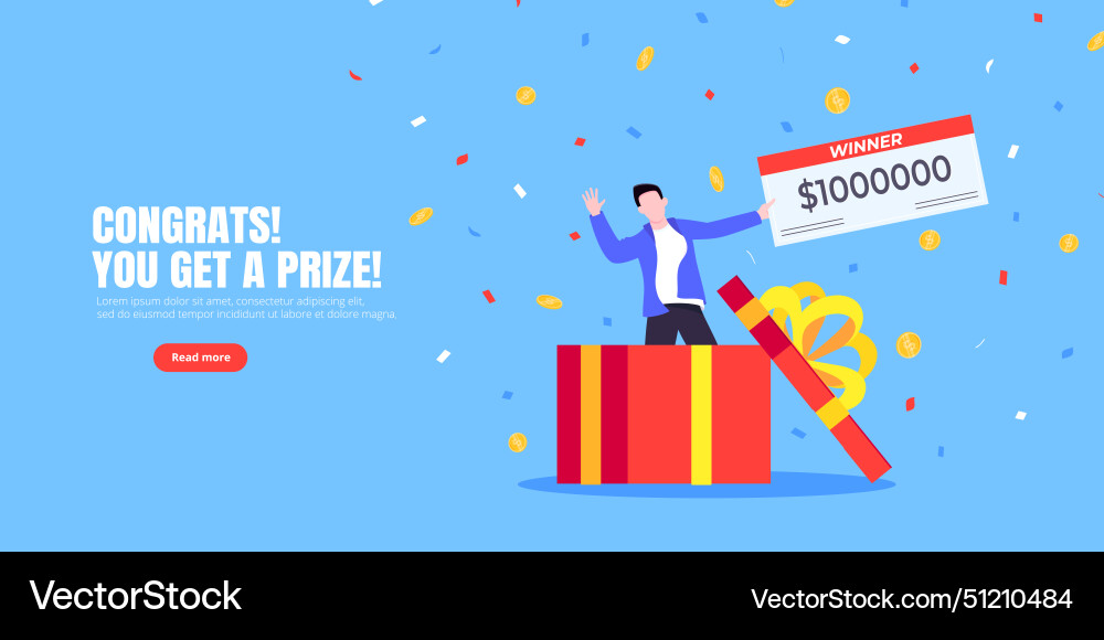 Happy lottery winner with big prize paycheck Vector Image