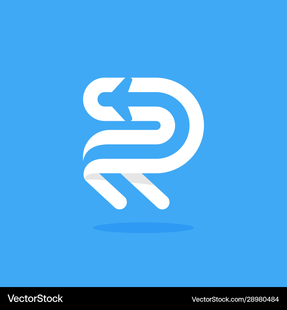 R letter with plane and airline inside Royalty Free Vector