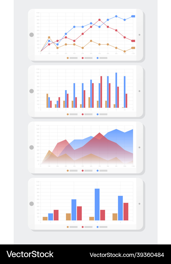 Set of mobile charts graph linear bar on grid Vector Image