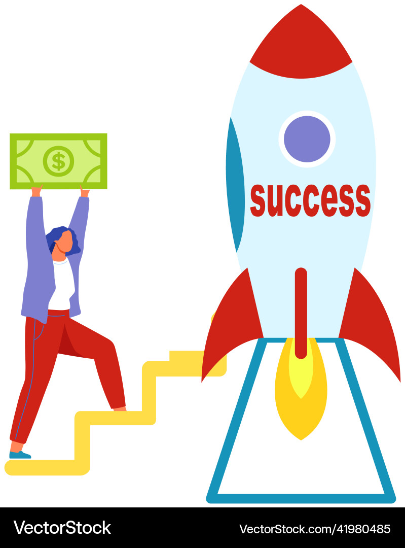 Financial success and rocket with ready Royalty Free Vector