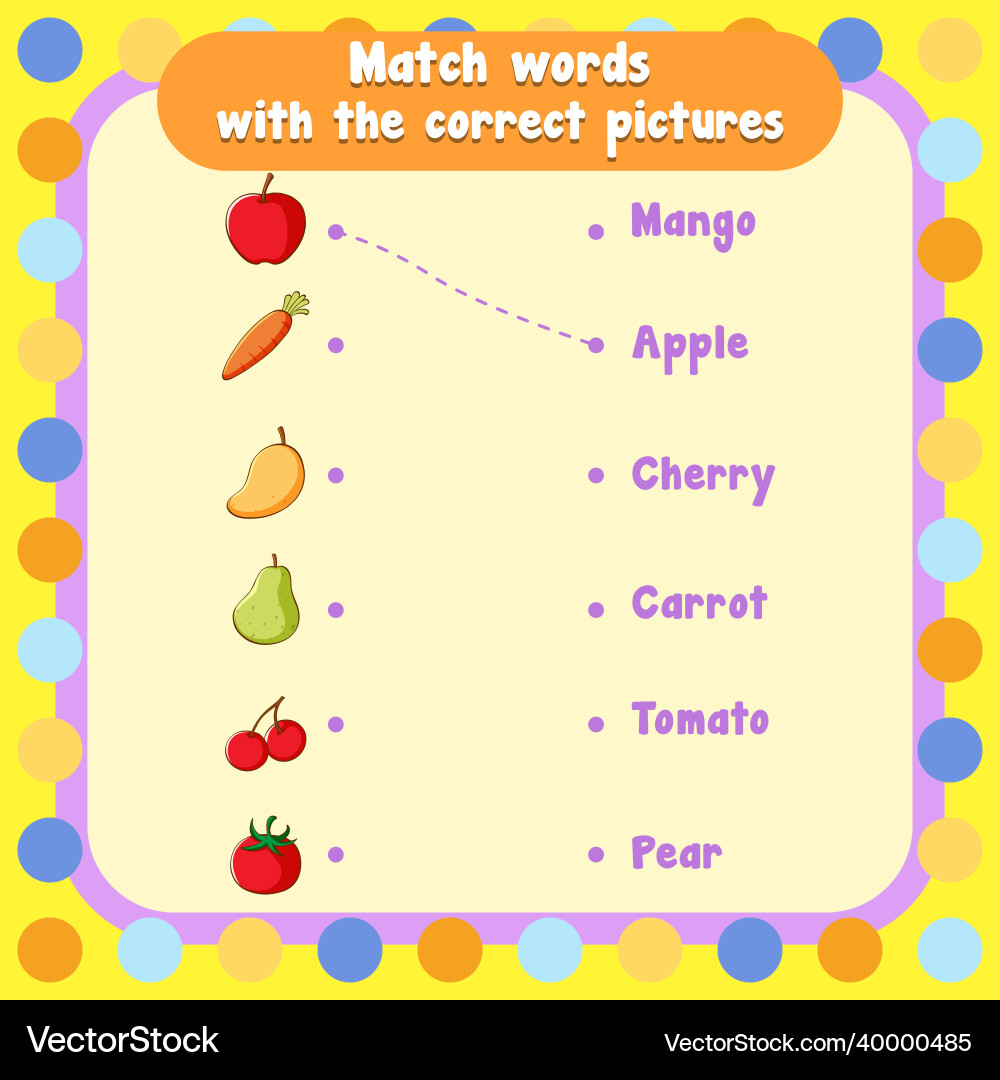 Match the words with correct pictures Royalty Free Vector