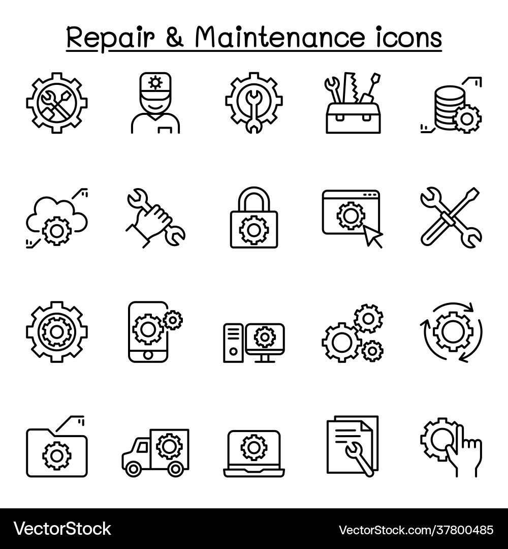 Repair maintenance icon set in thin line style Vector Image