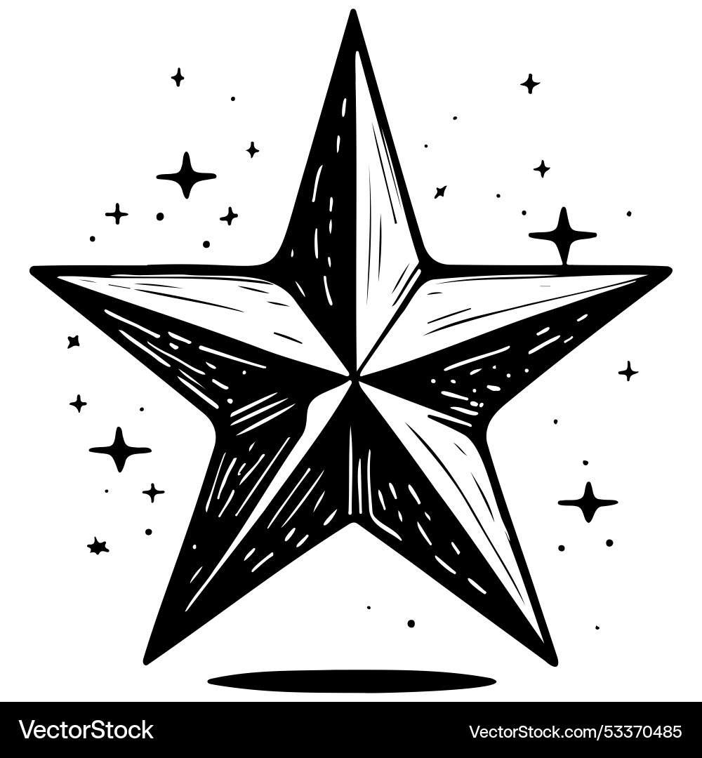 Star drawing realistic outline line Royalty Free Vector