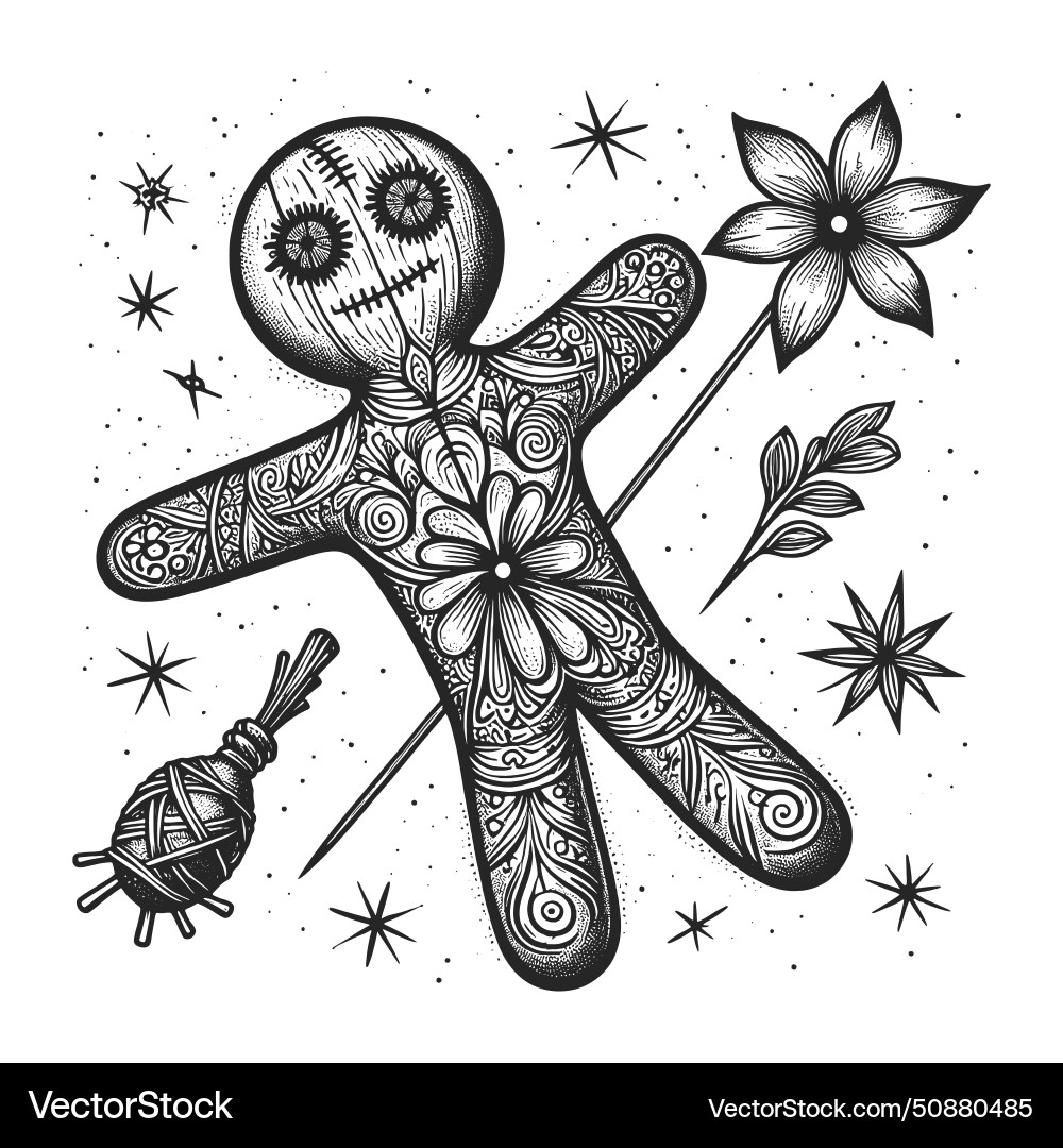 Voodoo doll engraving sketch Royalty Free Vector Image