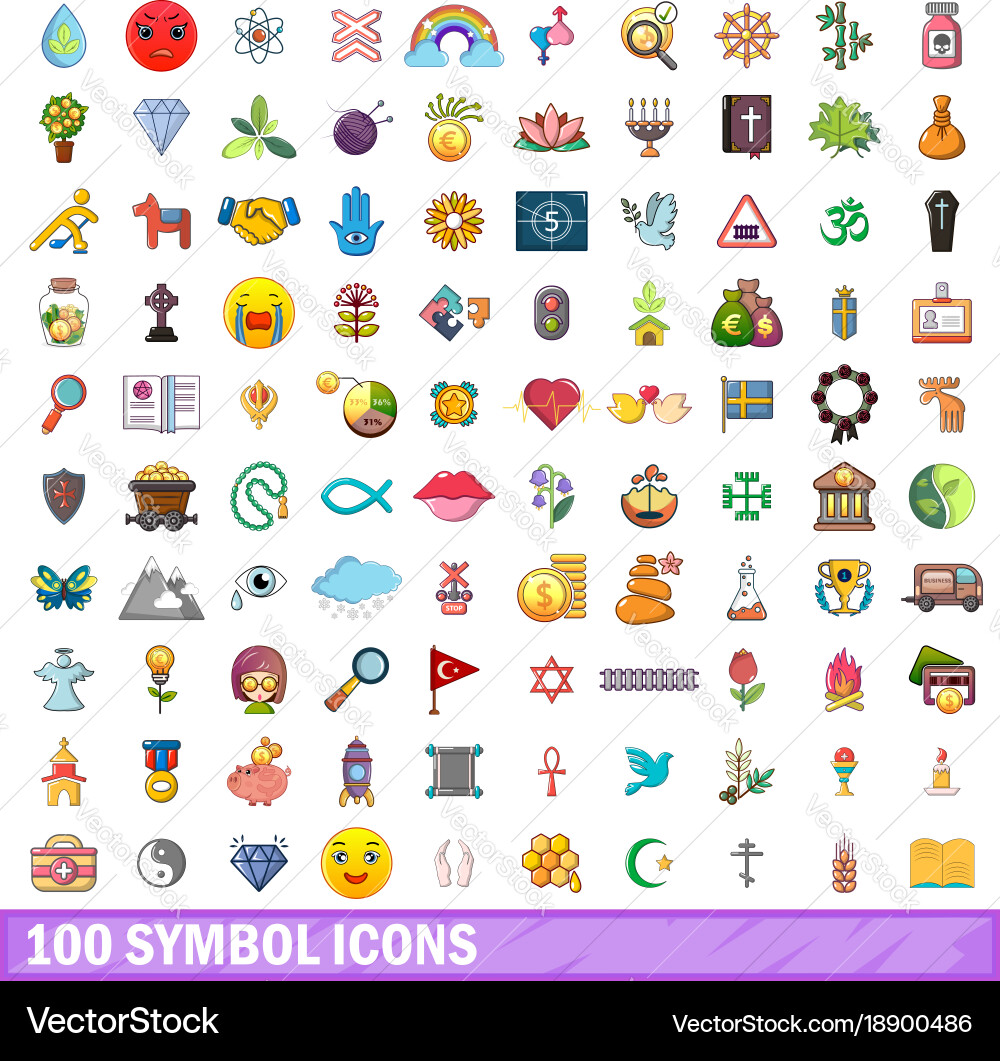 100 symbol icons set cartoon style Royalty Free Vector Image