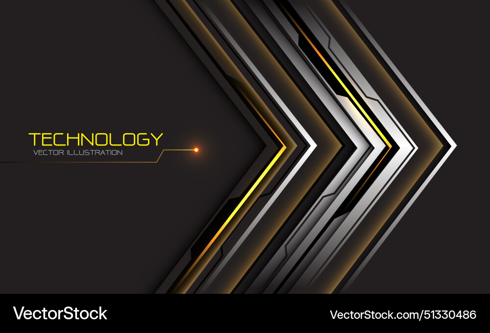 Abstract silver black circuit yellow cyber arrow Vector Image