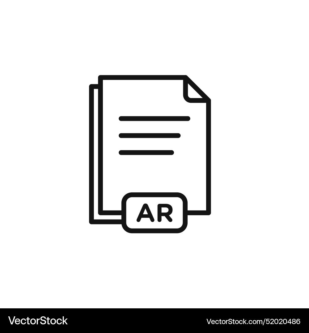 Ar file document icon outline collection in black Vector Image