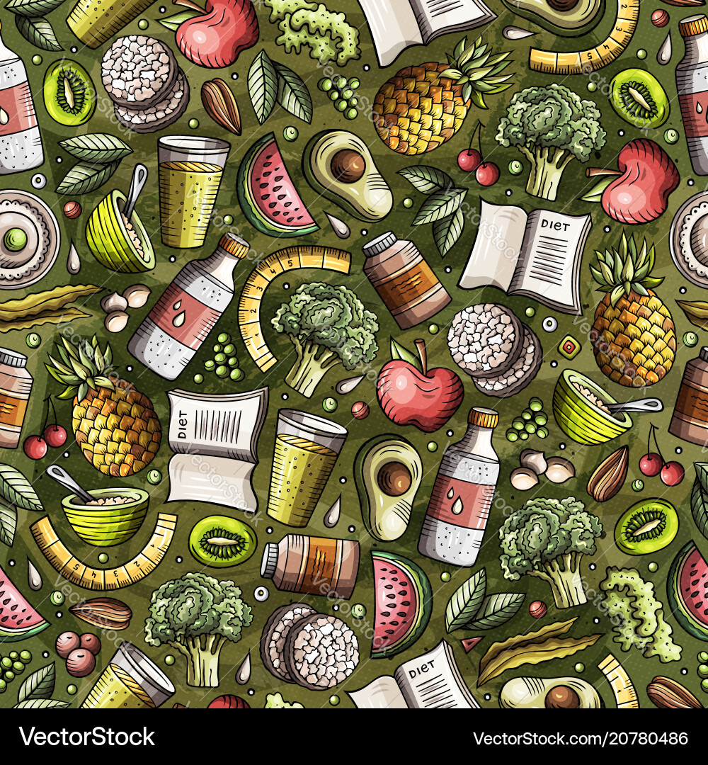 Cartoon hand-drawn diet food seamless pattern Vector Image
