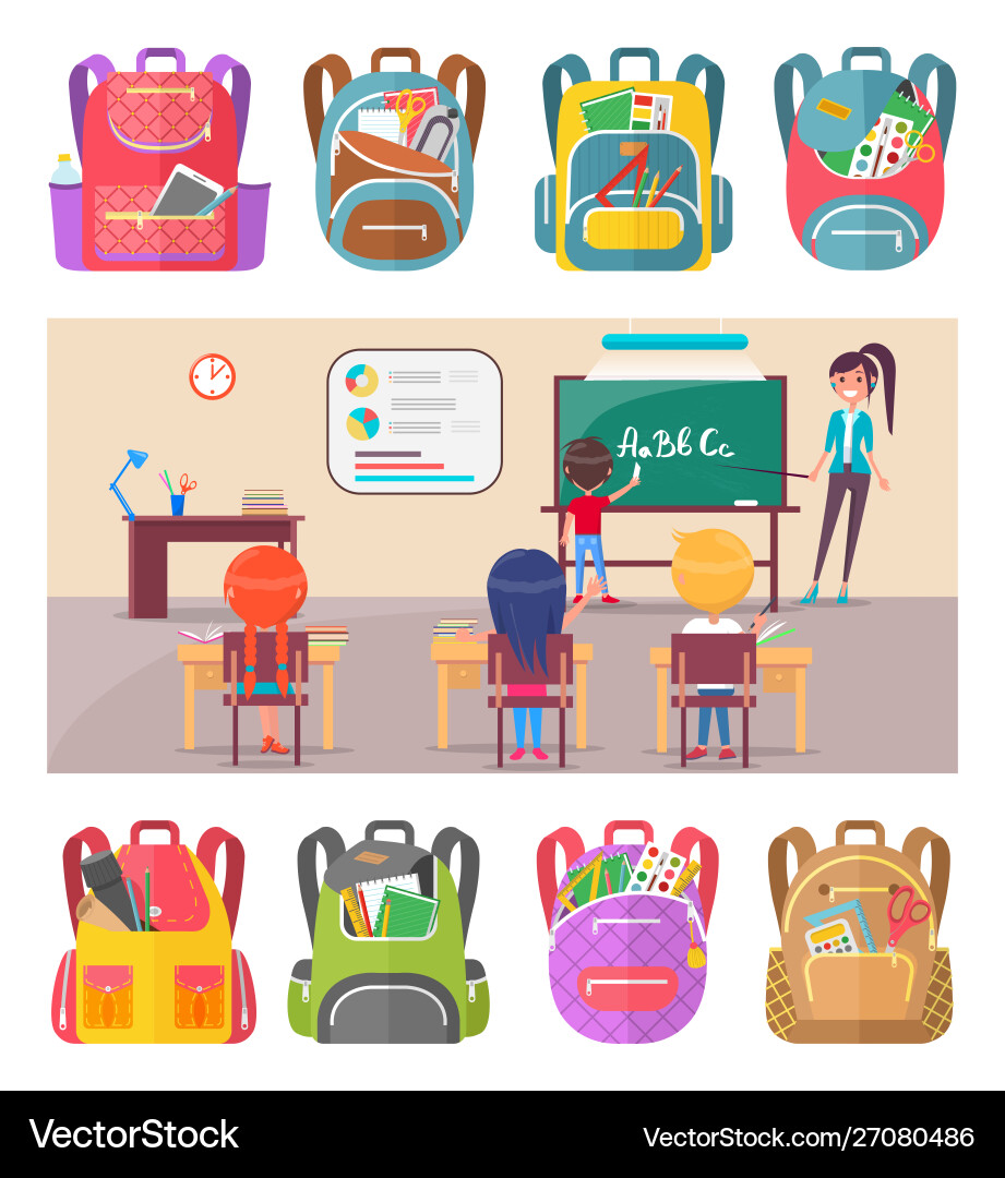 Children learning letters at school lesson Vector Image