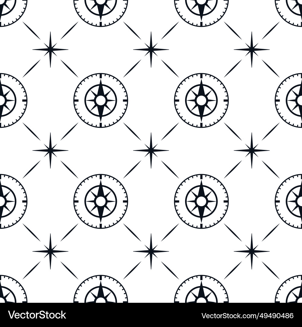 Compass seamless pattern monochrome marine Vector Image