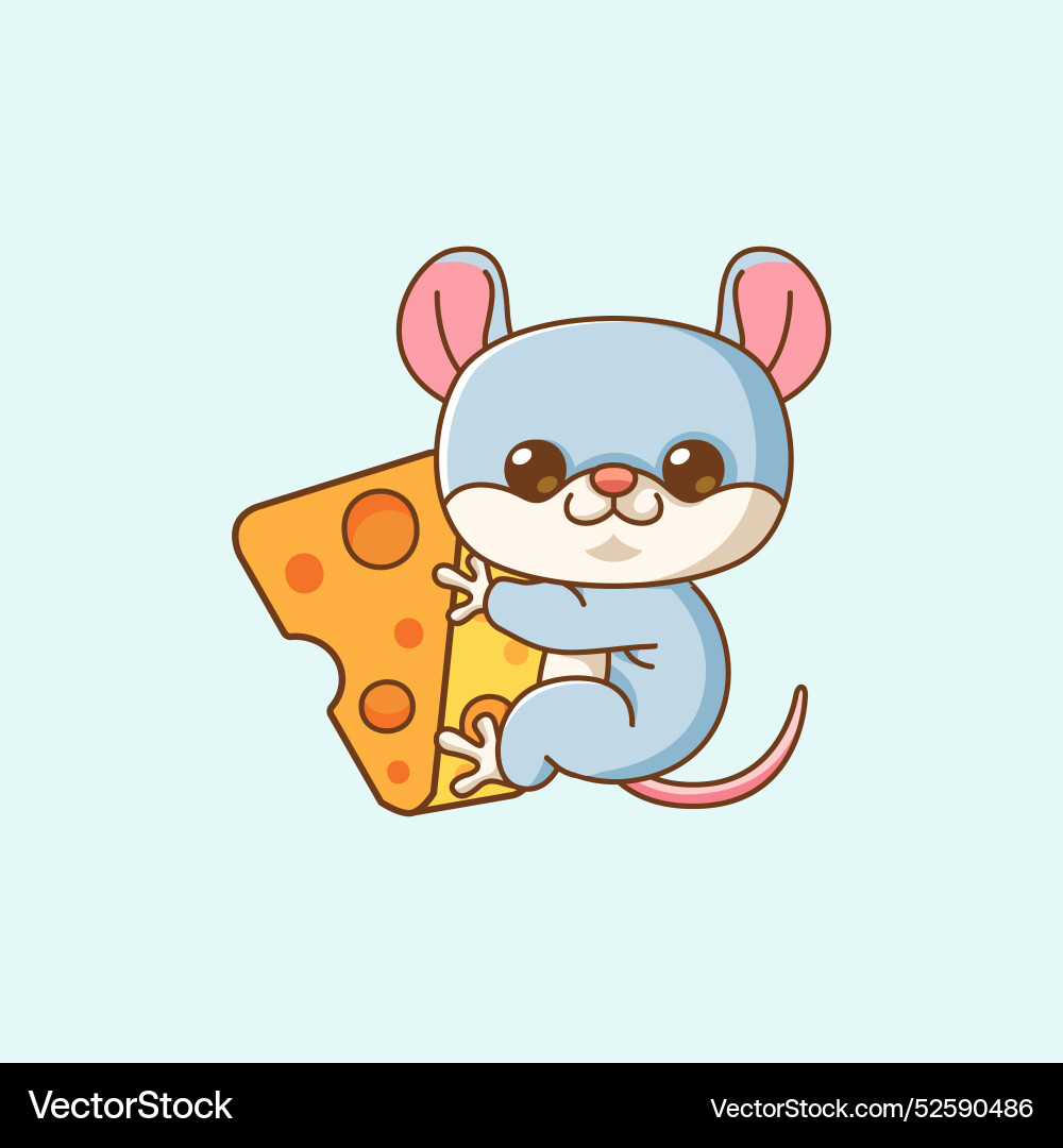 Cute mouse hug cheese hanging kawaii chibi Vector Image