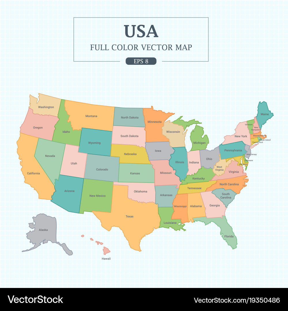 Detailed USA State Map Royalty Free Vector Image