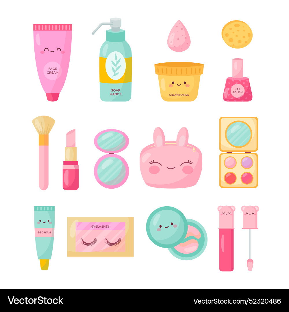 Hand drawn korean beauty element collection Vector Image
