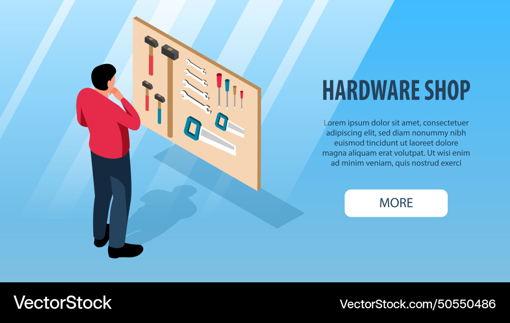 Hardware shop isometric banner Royalty Free Vector Image