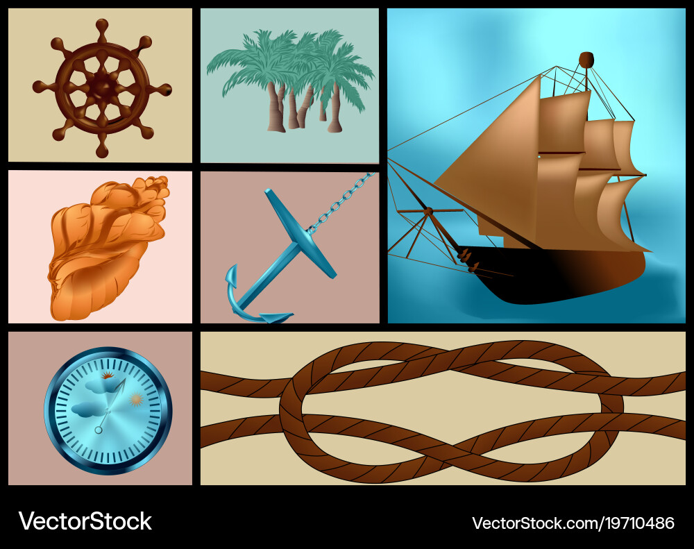 Marine themes set Royalty Free Vector Image - VectorStock