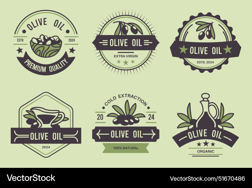 Olive products emblems natural food labels extra Vector Image