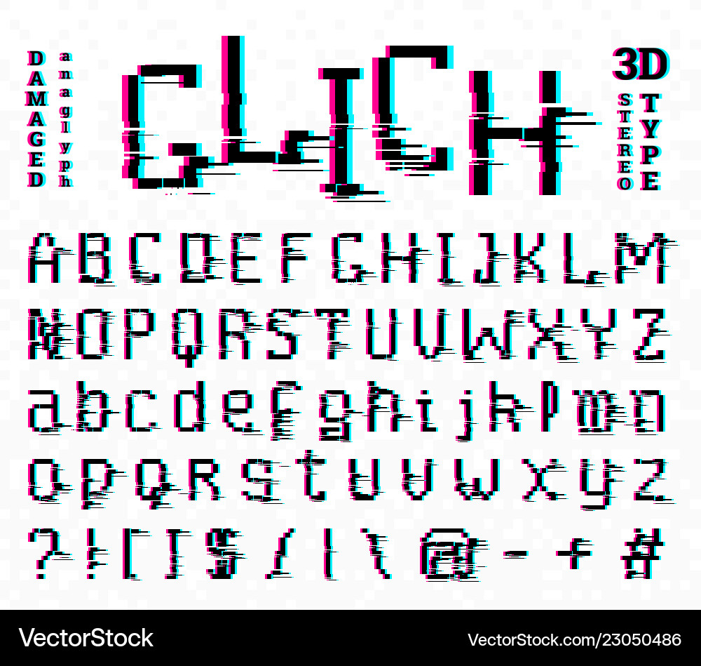 Pixel glitch font noise 8-bit symbols digital Vector Image