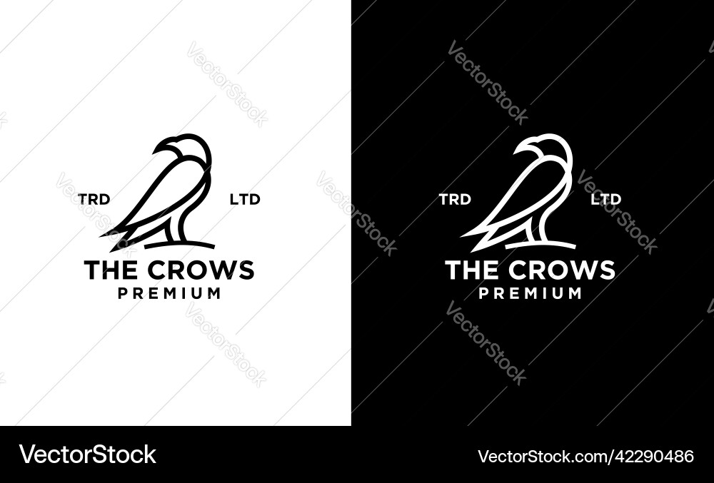 Raven line black white logo Royalty Free Vector Image