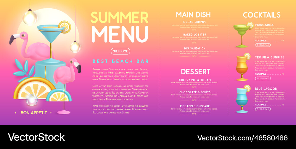Restaurant summer cocktail menu design Royalty Free Vector