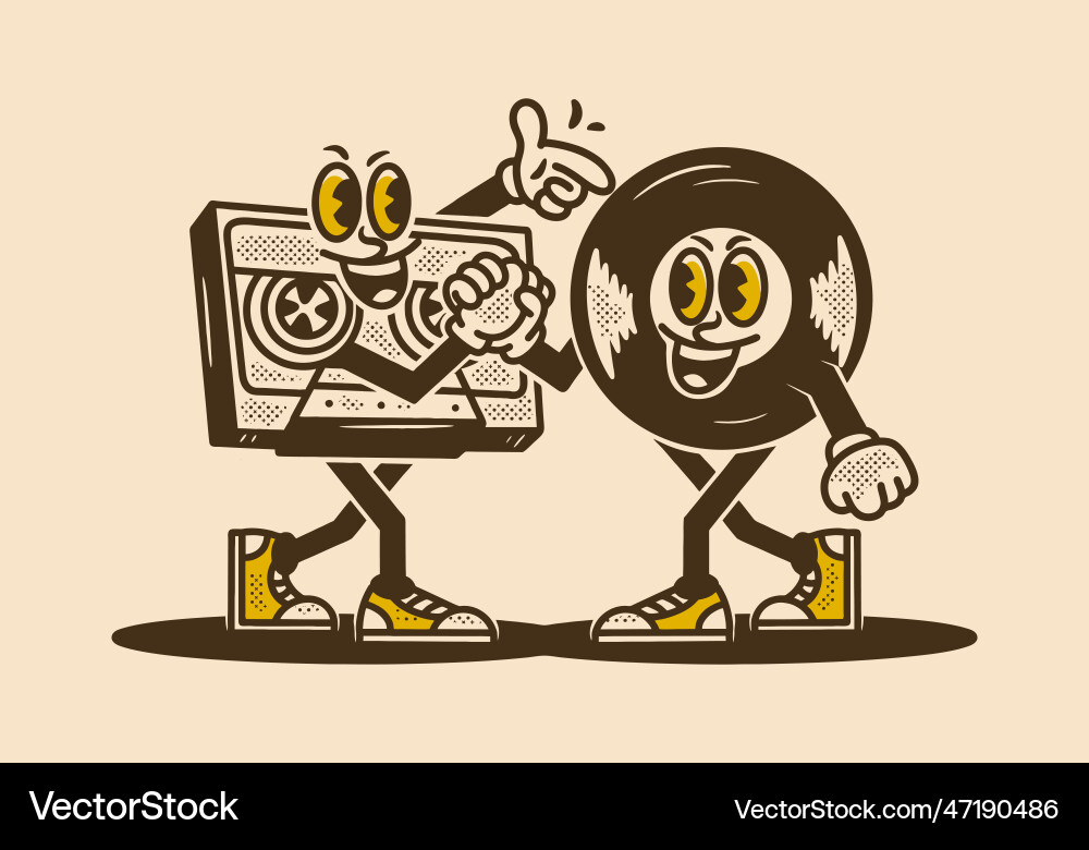 Retro Music Mascots - Vinyl & Cassette Vector Image