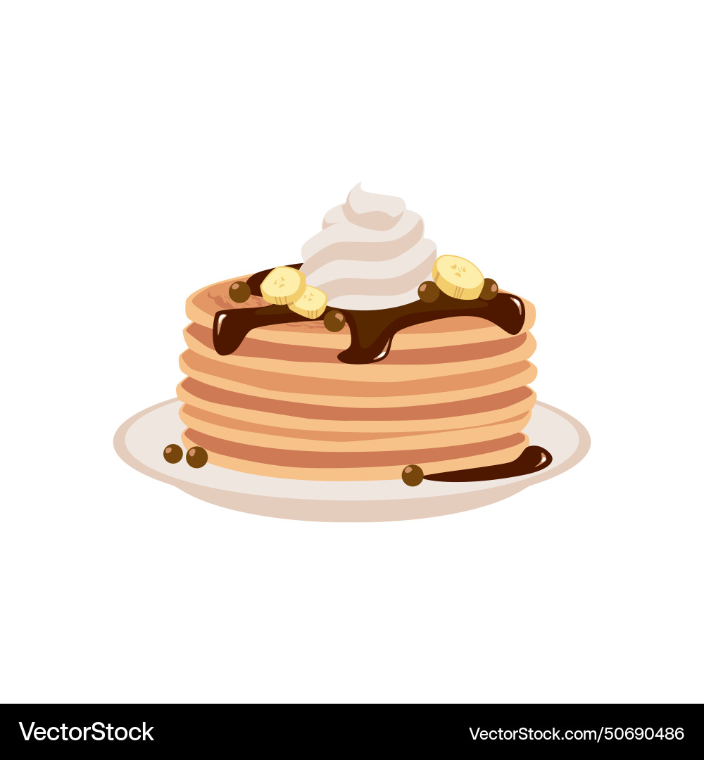 Stack of pancakes with chocolate topping whipped Vector Image
