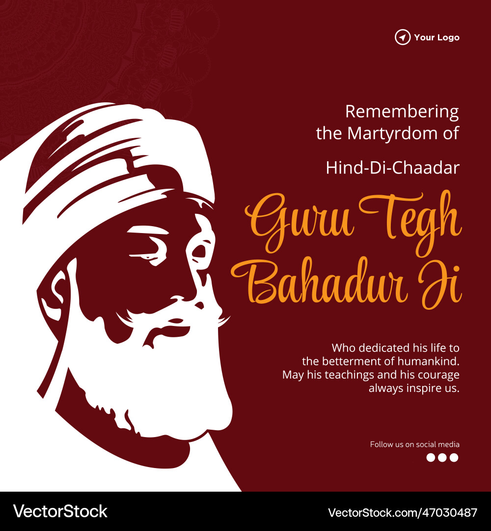 Banner design of guru tegh bahadur jayanti Vector Image