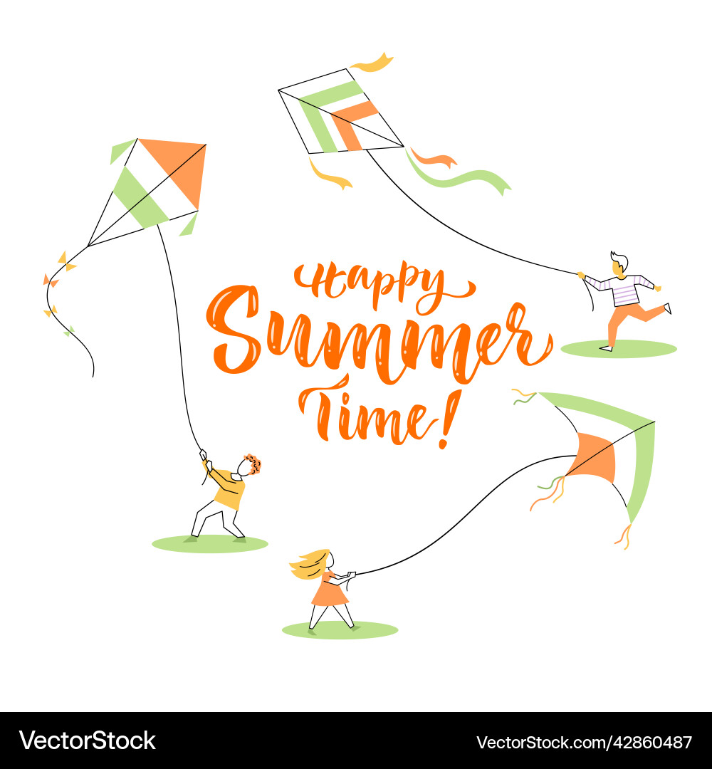 Children flying kites Royalty Free Vector Image