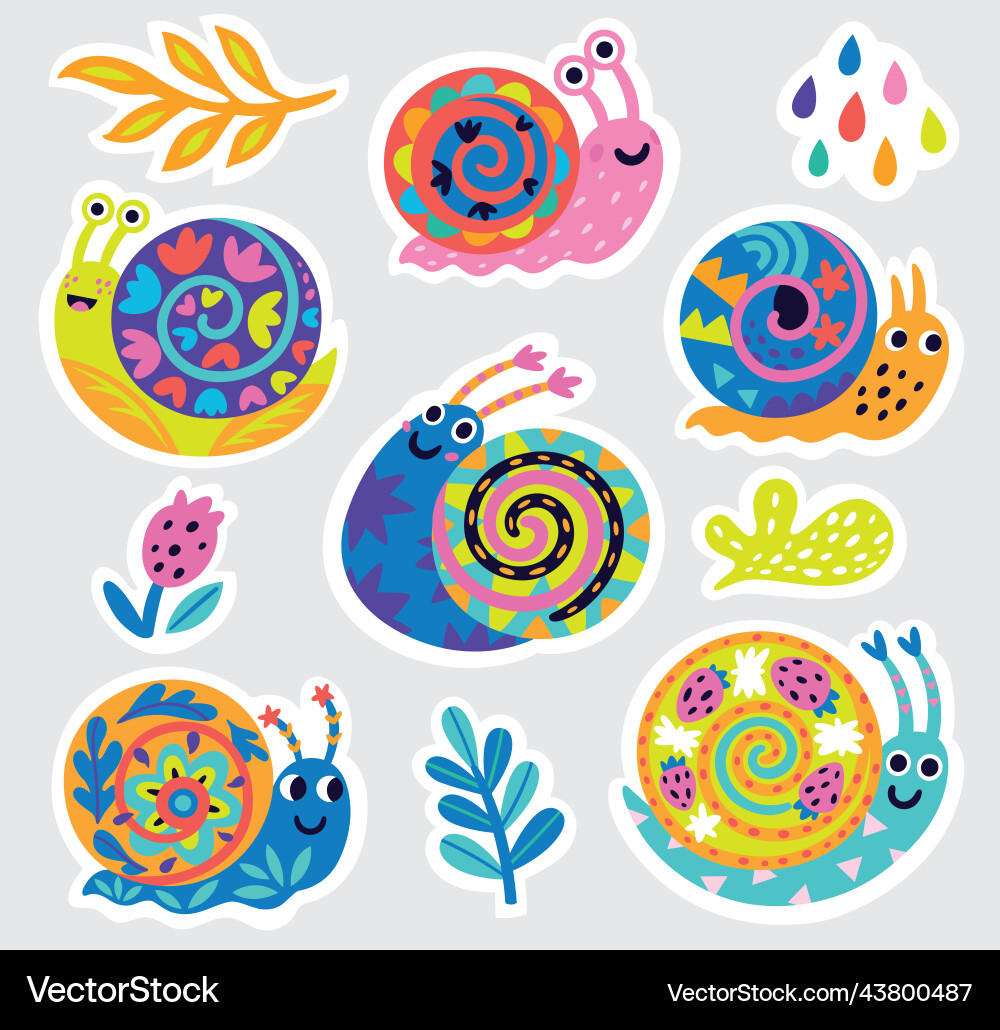 Colourful collection with decorative snails Vector Image
