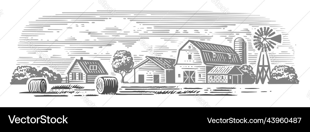 Field with haystacks farming landscape Royalty Free Vector