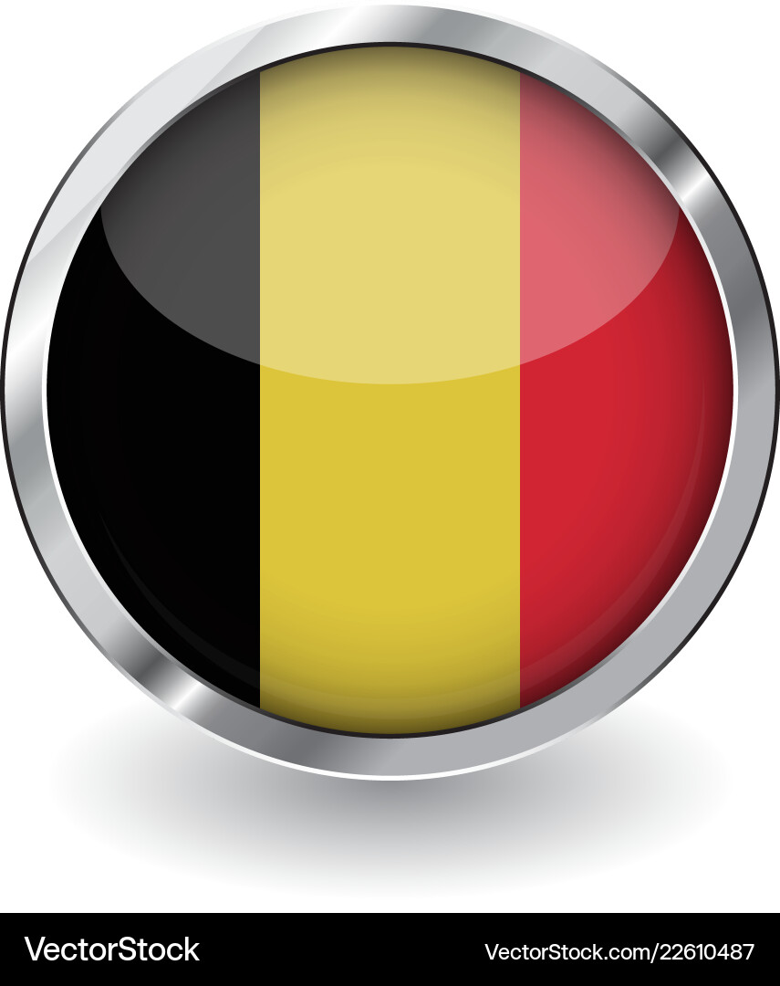 Flag of belgium button with metal frame Royalty Free Vector